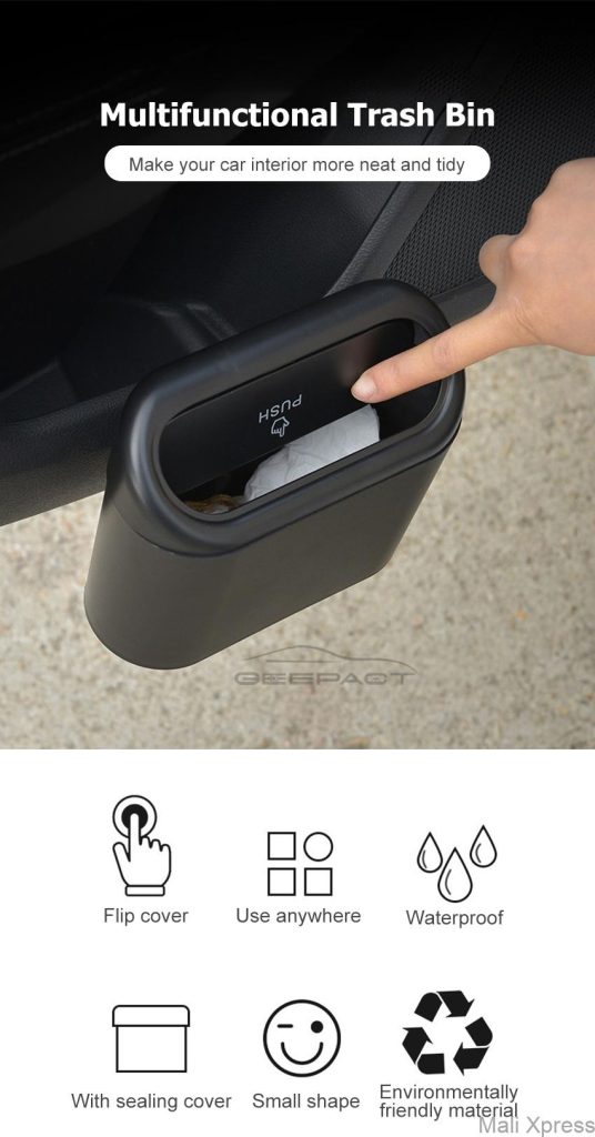 Leakproof Mini Car Trash Bin with Lid – Hanging Vehicle Garbage Can ...