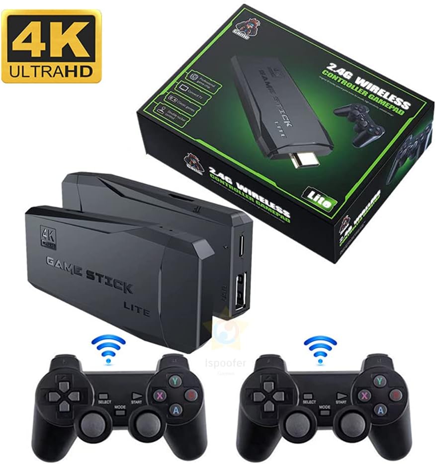 4K Retro Game Console with Dual 2.4G Wireless Controllers and Built-in 10000 Games TV Stick ...