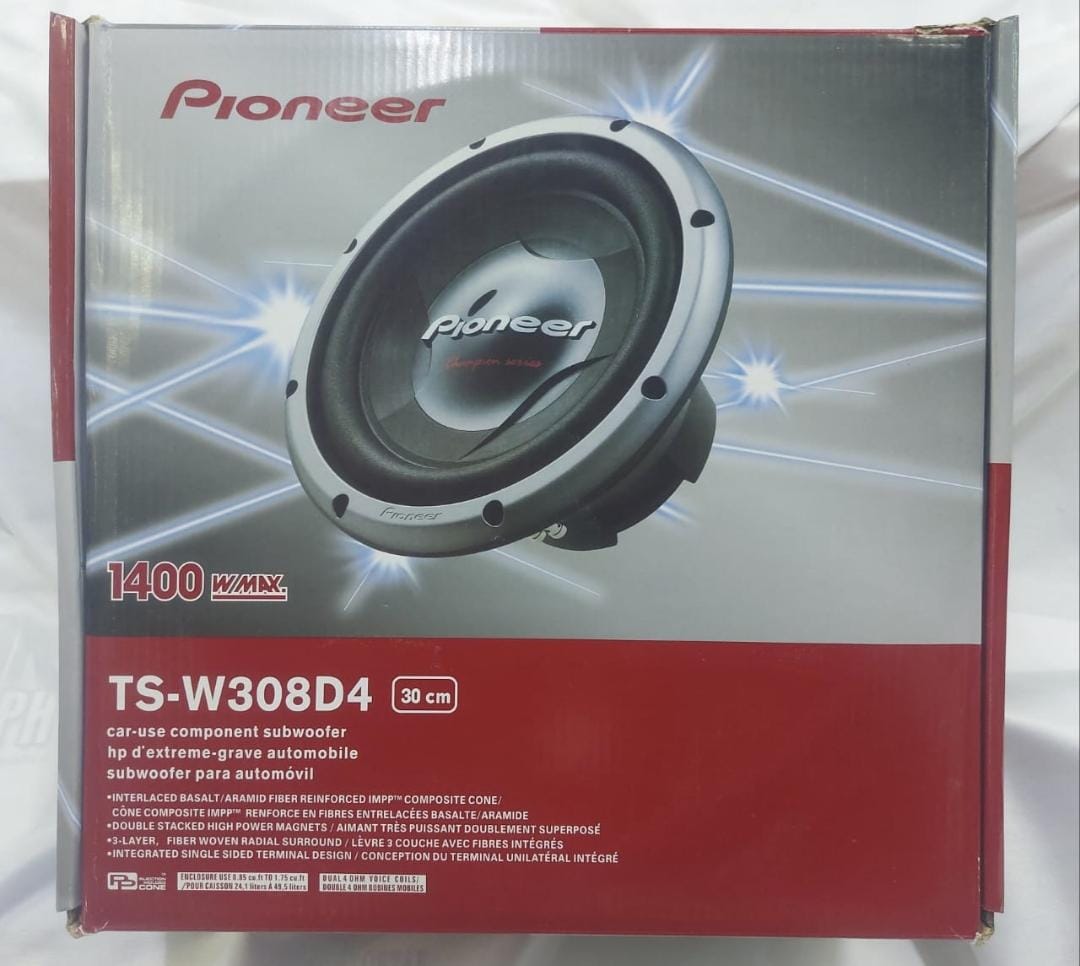 Pioneer Car 12inch 1400W Subwoofer TS-W308D4 12" woofer 1400 Watt Dual 4 Ohm Pioneer speaker sub ...