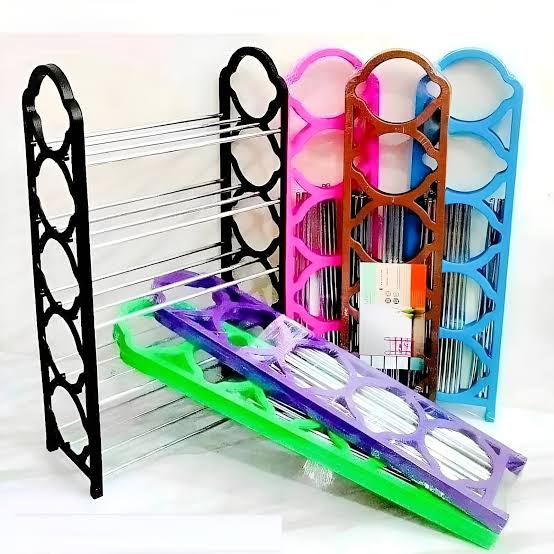 5-Layer Plastic Shoe Rack Organizer Metal Steel & PP Stackable Shoe ...