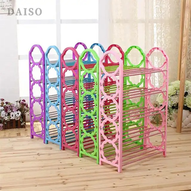 5-Layer Plastic Shoe Rack Organizer Metal Steel & PP Stackable Shoe ...