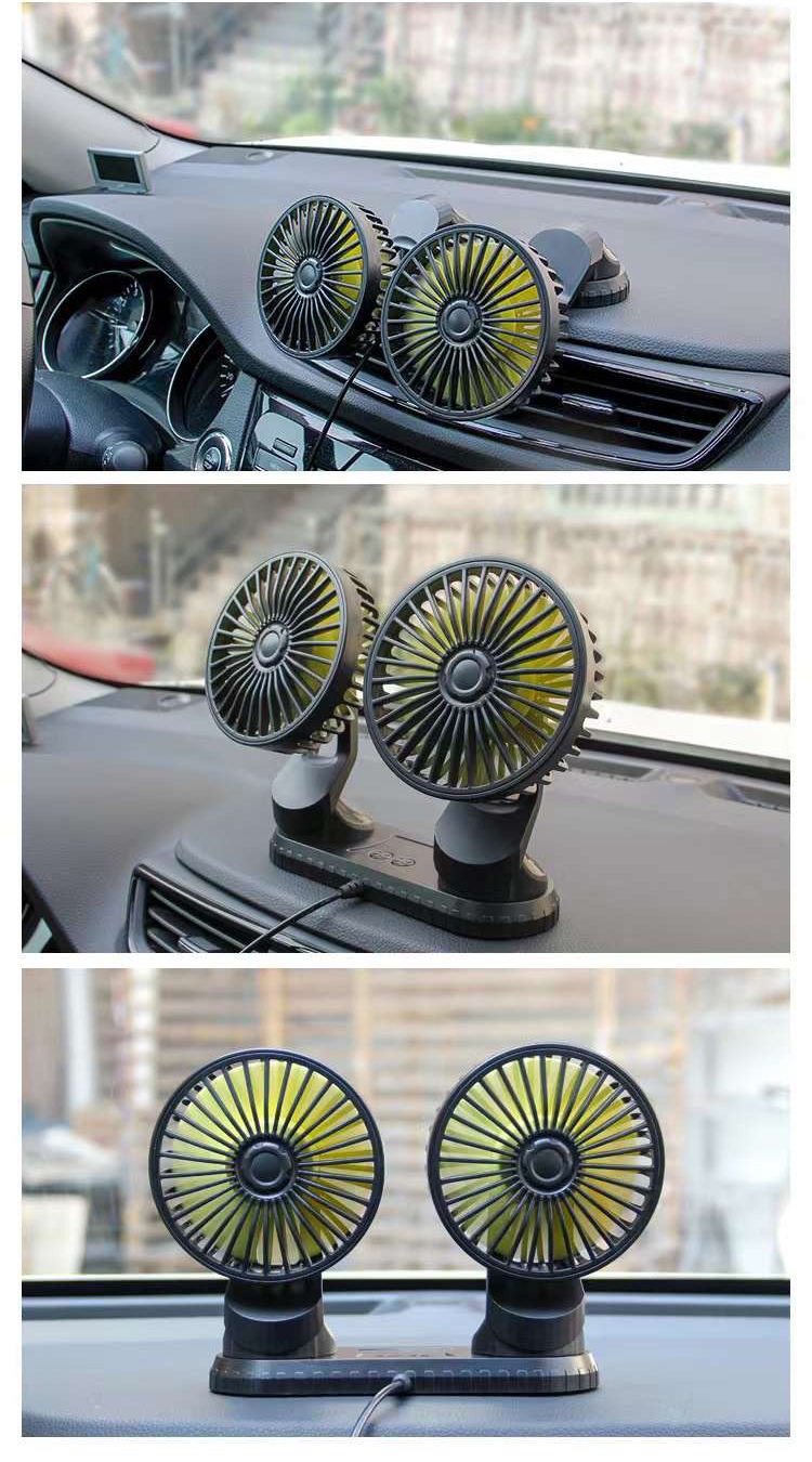 12V Car Cooling Fan Dual Head Car Fan 2 Speeds Adjustable Auto Cooler ...