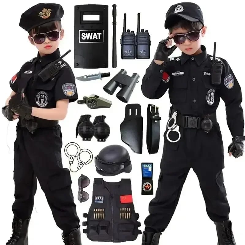 Children Unisex Police Costumes SWAT Children Police Officer Cosplay ...