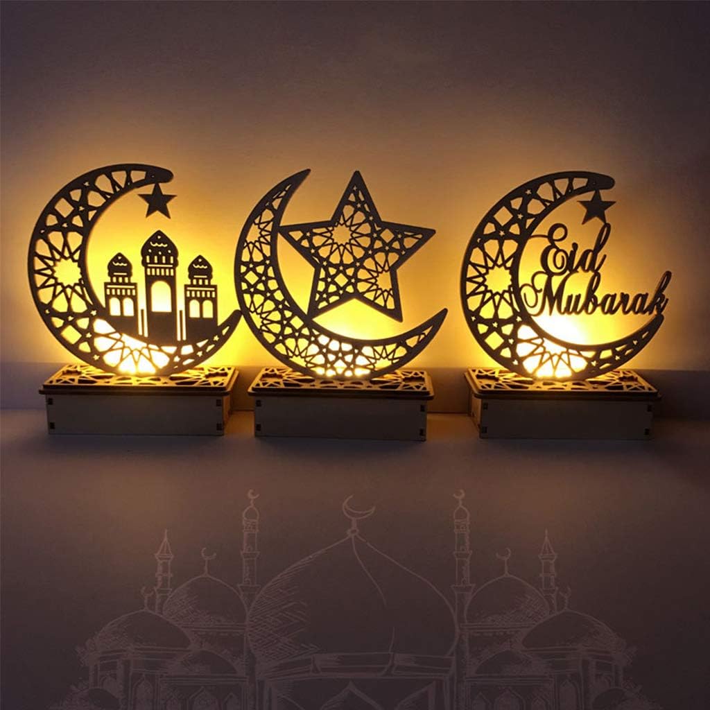 Ramadan Eid Mubarak Wooden LED Moon Light Muslim Islam Desktop Table ...