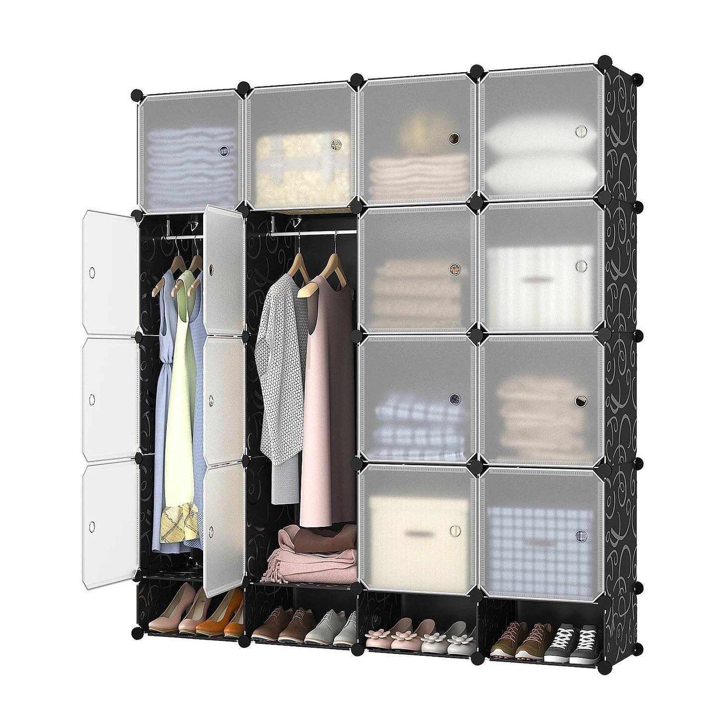 4 Column Portable Plastic Wardrobe Organizer Large Modular Closet with ...