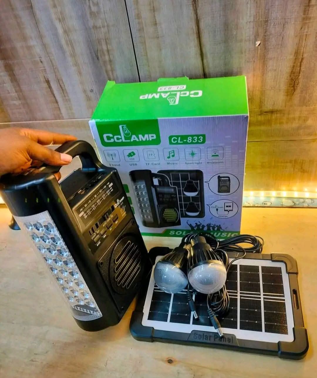 CL-833 Solar Radio Kit FM/AM/SW Bluetooth Speaker 2 LED Bulbs Power ...
